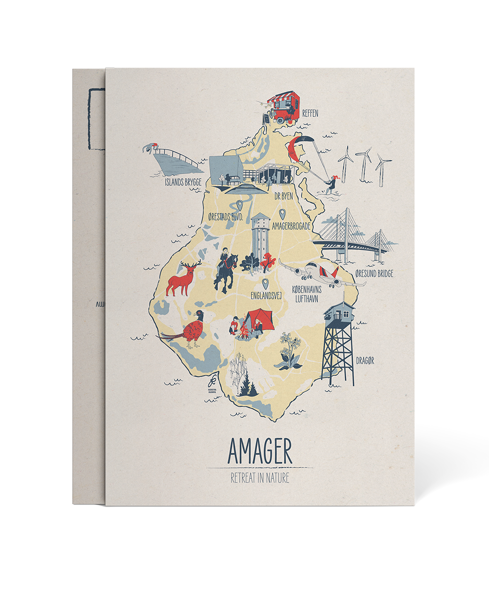 Map of Amager | Illustrated postcards about life in Denmark
